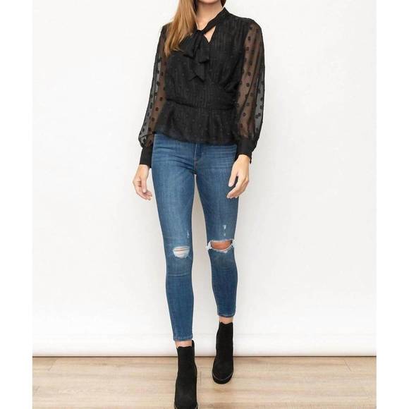 Mystree | Tops | New Mystree Sheer Dotted Peplum Blouse In Black | Poshmark